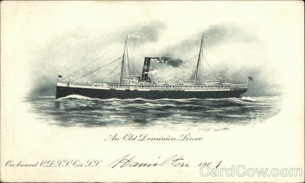 An Old Dominion Liner, SS Hamilton Steamers Postcard