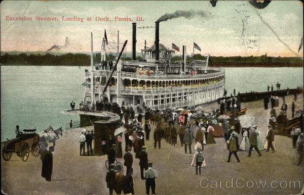 Excursion Steamer, Landing at Dock Peoria, IL Postcard