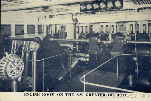 Engine Room on the SS Greater Detroit Interiors Postcard