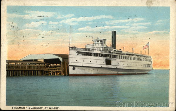 Steamer "Islander" at Wharf Steamers Postcard