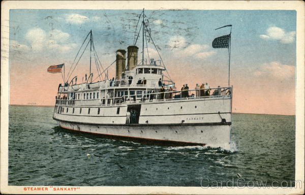 Steamer Sankaty With U.S. Flag Flying Steamers Postcard