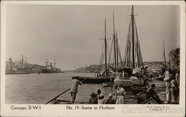 Scene in Harbour Curacao, Dutch West Indies Caribbean Islands Postcard