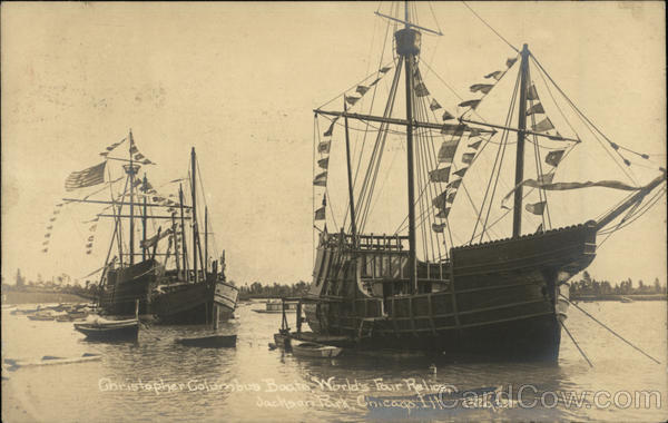Christopher Columbus Boats - World's Fair Replicas Chicago, IL Postcard