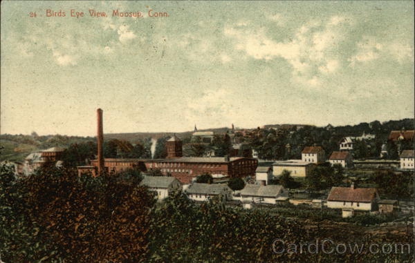 Birds Eye View of Town Moosup, CT Postcard