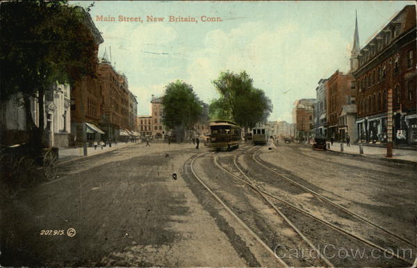 Main Street View New Britain, CT Postcard