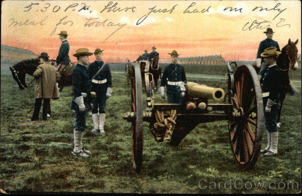 Soldiers with Cannon, 1907 Army Postcard