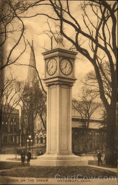 Clock On The Green Waterbury, CT Postcard