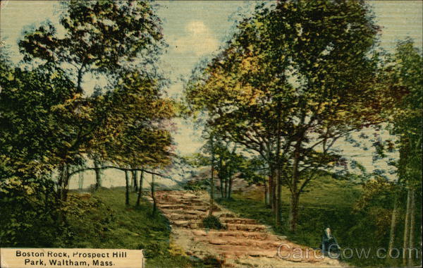 Boston Rock at Prospect Hill Park Waltham, MA Postcard