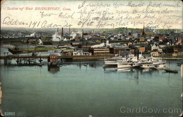 View of Waterfront East Bridgeport, CT Postcard