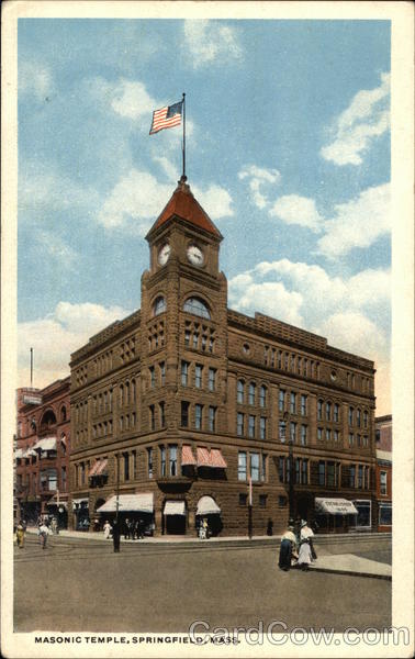 Masonic Temple Springfield, MA Postcard