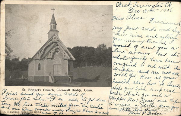 St. Bridget's Church Cornwall Bridge, CT Postcard
