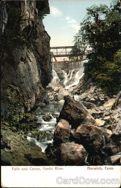 Falls and Canon, Yantic River Norwich, CT Postcard