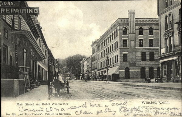 Main Street and Hotel Winchester Winsted, CT Postcard