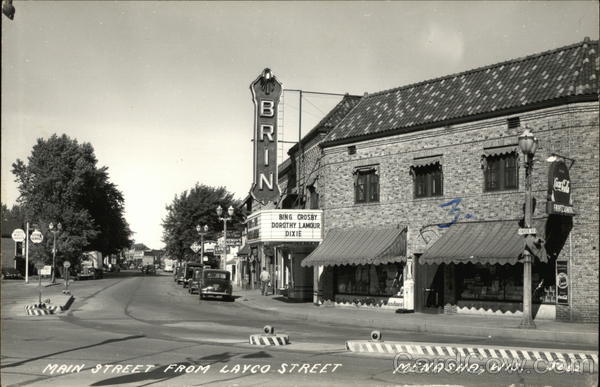 Main Street From Layco Street, Brin Theater Menasha, WI Postcard