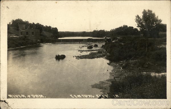 River and Dam Central City, IA Postcard