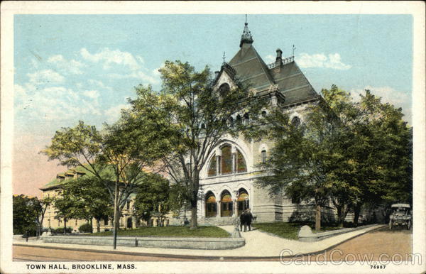 Town Hall Brookline, MA Postcard