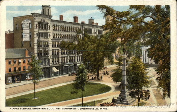 Court Square Showing Soldiers Monument Springfield, MA Postcard