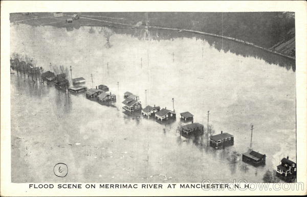 Flood Scene on Merrimac River Manchester, NH Postcard