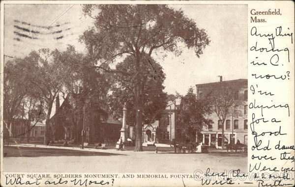 Court Square, Soldiers Monument and Memorial Fountain Greenfield, MA ...