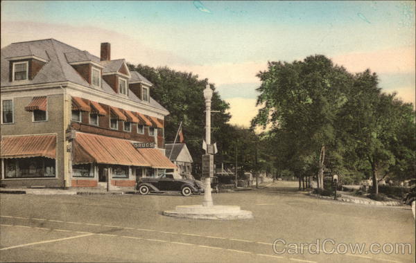 Pharmacy Building and Park Looking East Magnolia, MA Postcard