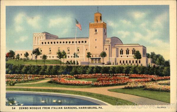 Zembo Mosque From Italian Gardens Harrisburg, PA Postcard