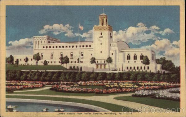 Zembo Mosque From Italian Gardens Harrisburg, PA Postcard