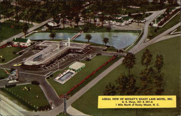 Aerial View o Mosley's Shady Lake Motel Rocky Mount, NC Postcard