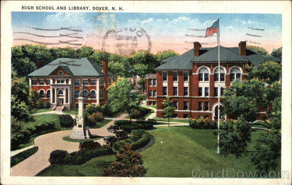 High School and Library Dover, NH Postcard
