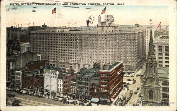 Hotel Statler, from Boylston and Arlington Streets Boston, MA Postcard