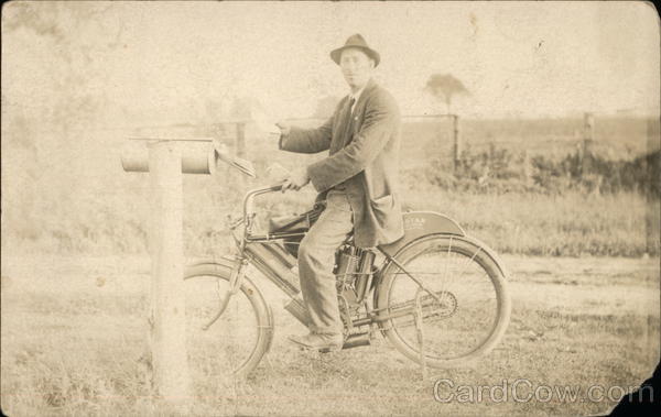 Mail Carrier on Indian Motorcycle Motorcycles Postcard