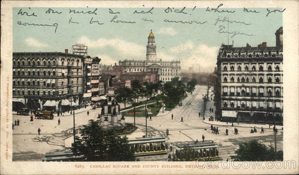 Cadillac Square and County Building Detroit, MI Postcard