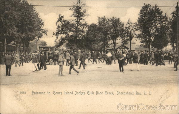 Entrance to Coney Island Jockey Club Race Track Sheepshead Bay, NY Postcard