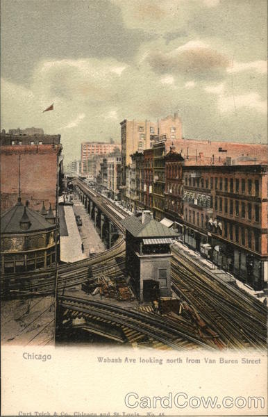 Wabash Avenue Looking North fron Van Buren Street Chicago, IL Postcard