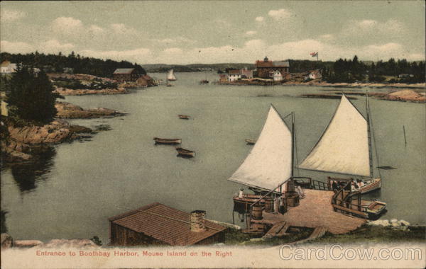 Entrance to Boothbay Harbor, Mouse Island on the Right Maine Postcard
