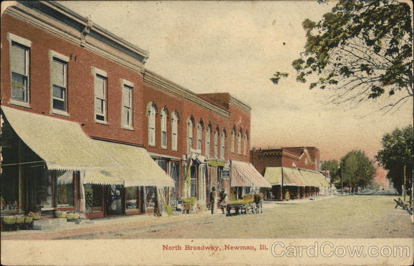 North Broadway Newman, IL Postcard
