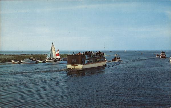 Highlander Ferry at Davis Park (Leja Beach) Fire Island, NY Postcard