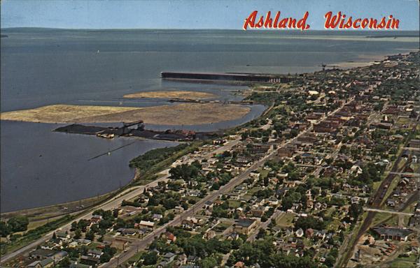 Aerial View Ashland, WI Postcard