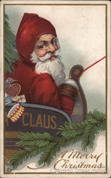 "A Merry Christmas" - Santa Looking Back From Sleigh Santa Claus