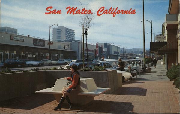 View of Downtown Sidewalks San Mateo, CA Postcard