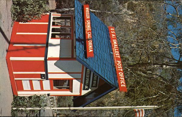 United States Smallest Post Office Wheeler Springs, CA Postcard