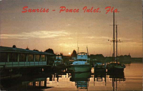 Sunrise Over Marina and Vessels Ponce Inlet, FL Postcard