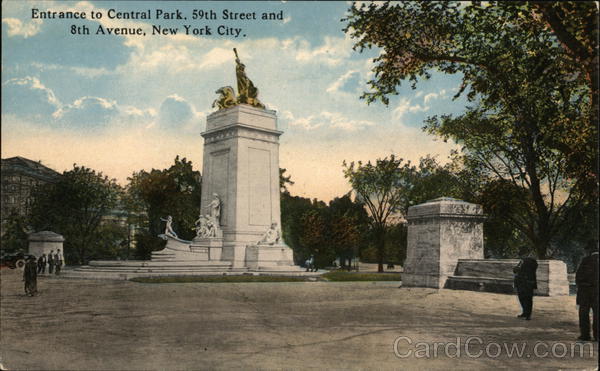Entrance to Central Park New York City, NY Postcard