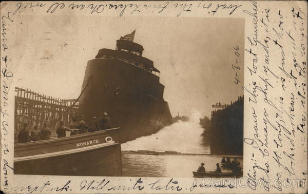 Spectators View The Launching Of A Ship At South Chicago Shipyard Boats ...