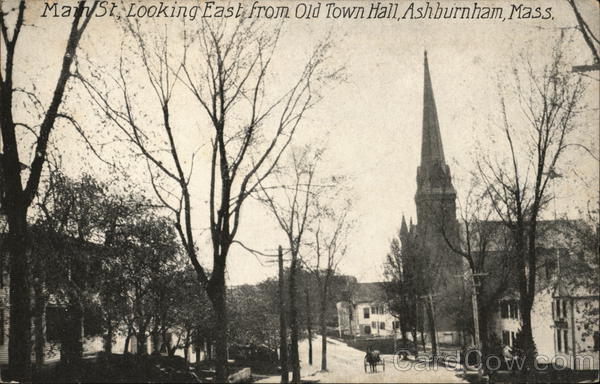Main St. Looking East From Old Town Hall Ashburnham, MA Postcard