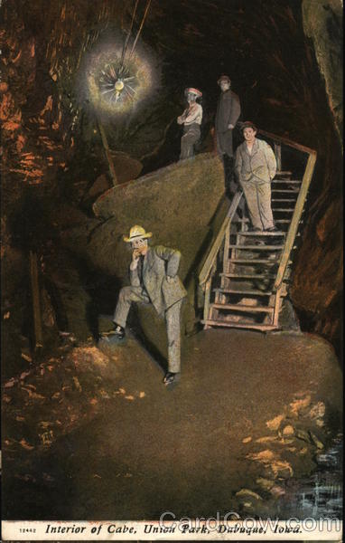 Interior of Cave, Union Park Dubuque, IA Postcard