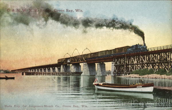 C&NW RR Bridge Green Bay, WI Postcard