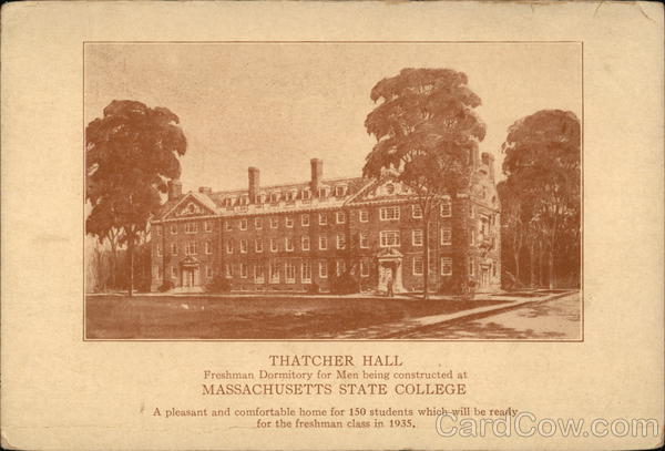 Massachusetts State College - Thatcher Hall Amherst, MA Postcard
