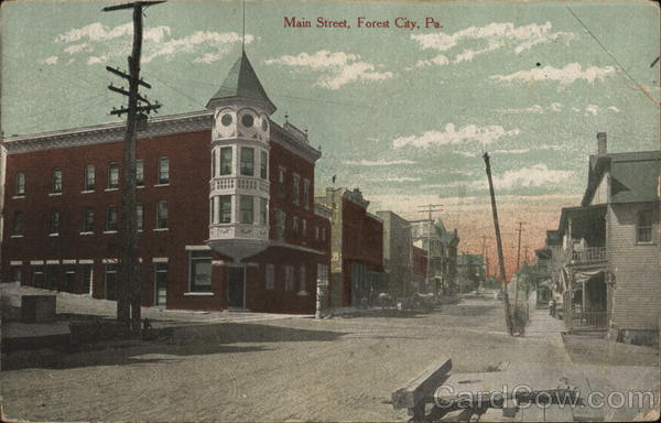 Main Street Forest City, PA Postcard