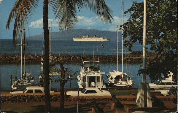 Matson's Flagship S.S. Lurline at Lahaina Maui, HI Postcard