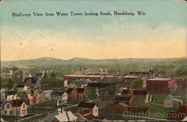 Bird's-eye View from Water Tower looking South Reedsburg, WI Postcard